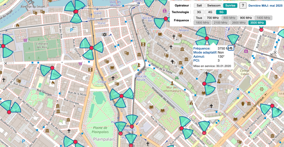 Carte des Antennes Couverture Mobile et actualité en Suisse