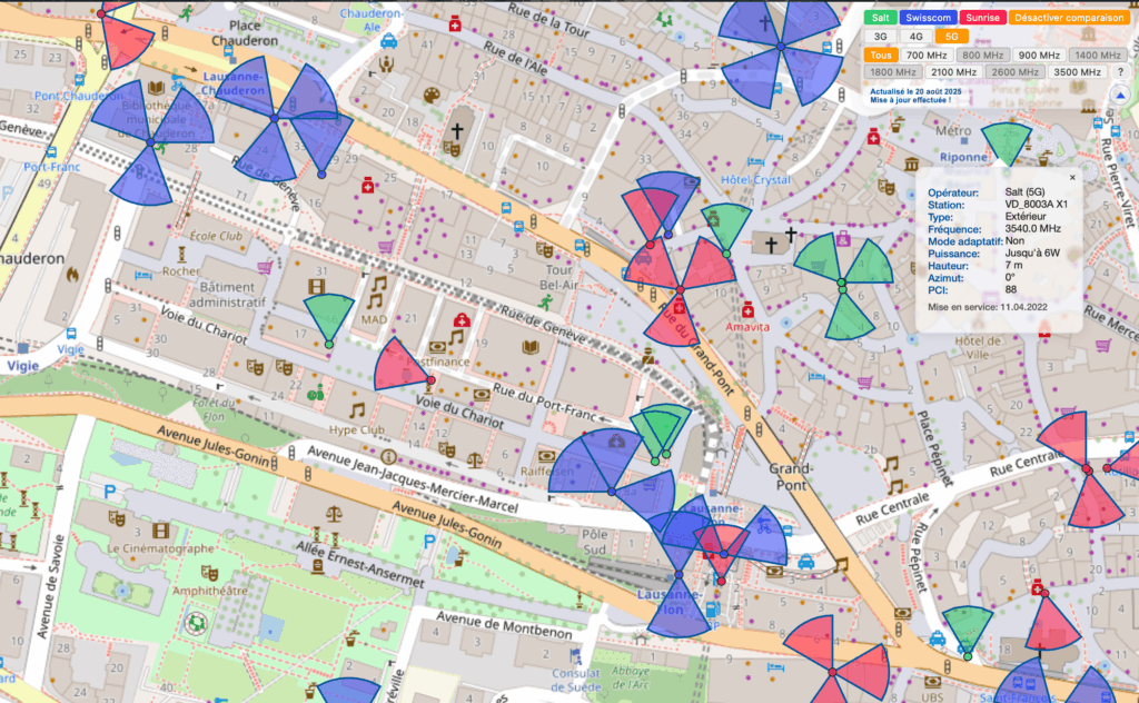 Carte des Antennes Couverture Mobile et actualité en Suisse